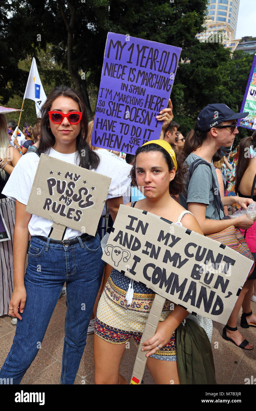 Sydney, Australia. 10th March 2018. Women with placards at the Sydney ...