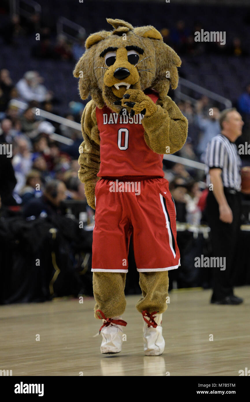 Washington, DC, USA. 9th Mar, 2018. The Davidson mascot dances during ...