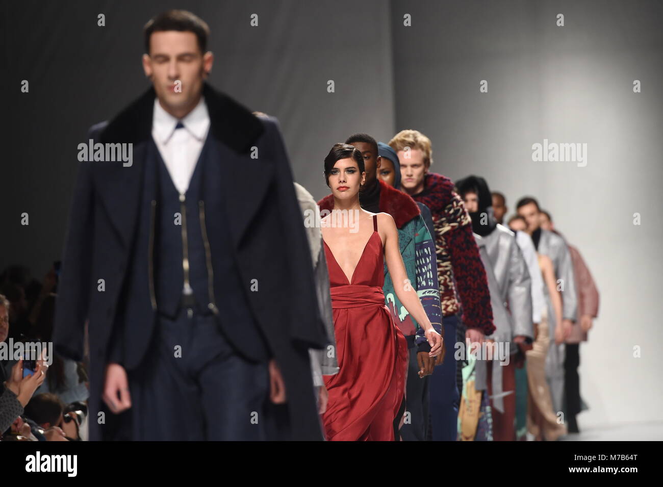 Lisbon, Portugal. 9th Mar, 2018. Models present creations of Portuguese ...