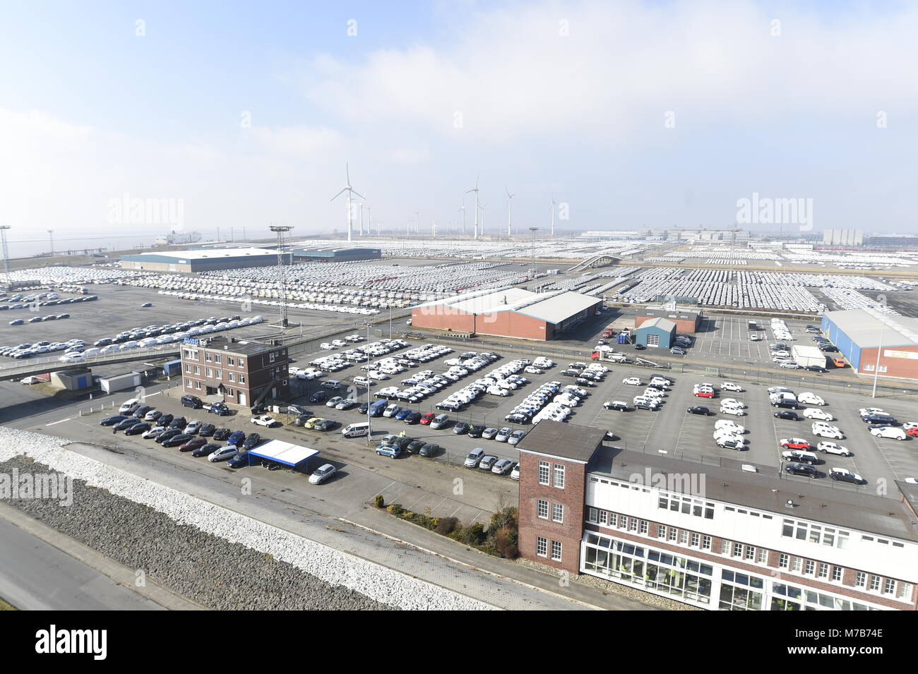 Harbour of Emden, Germany. 9th Mar, 2018. Volkswagen export cars are ...