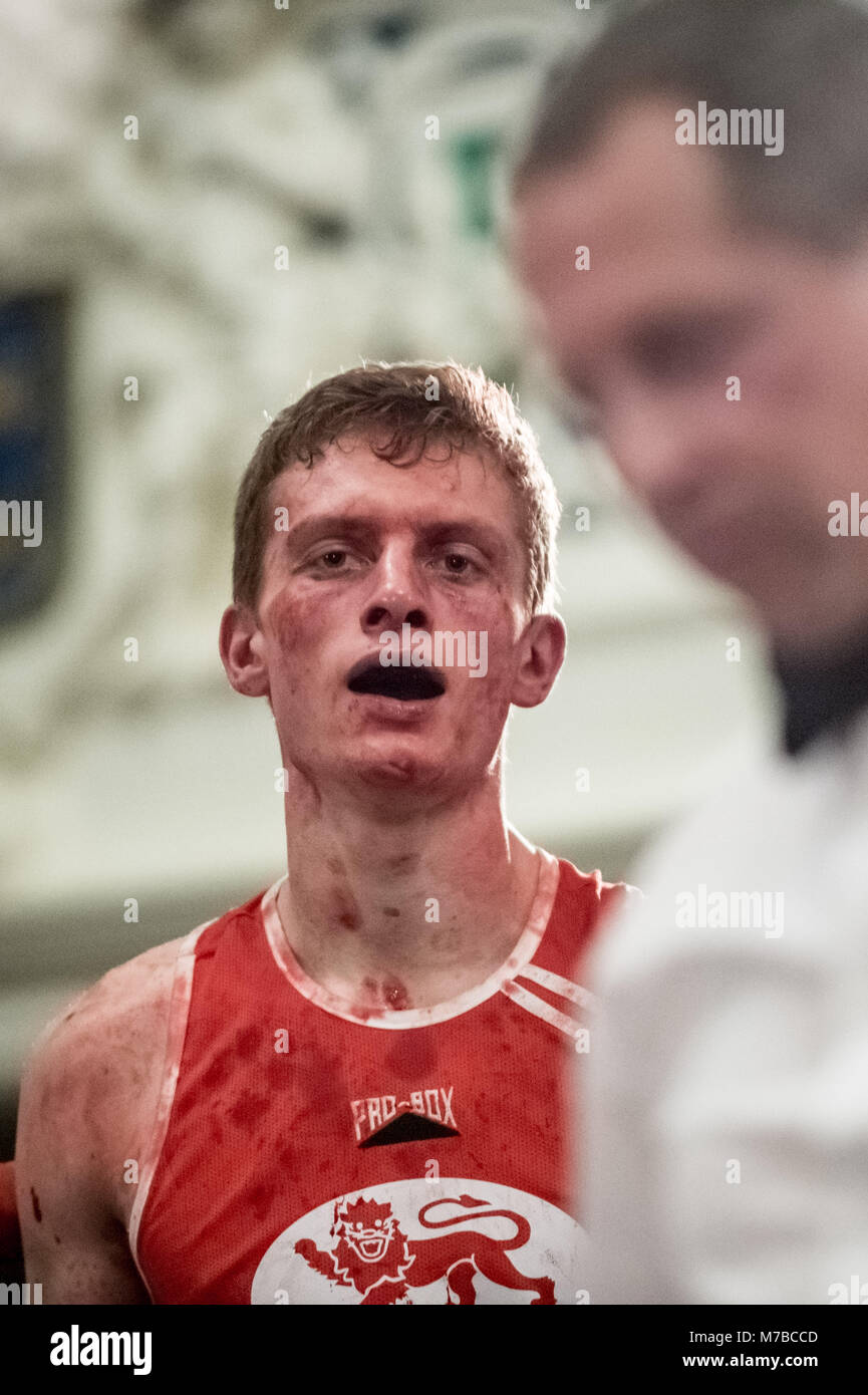 Oxford, UK. 9th March, 2018. Dominic Hall (Red, Cambs) Oxford vs ...