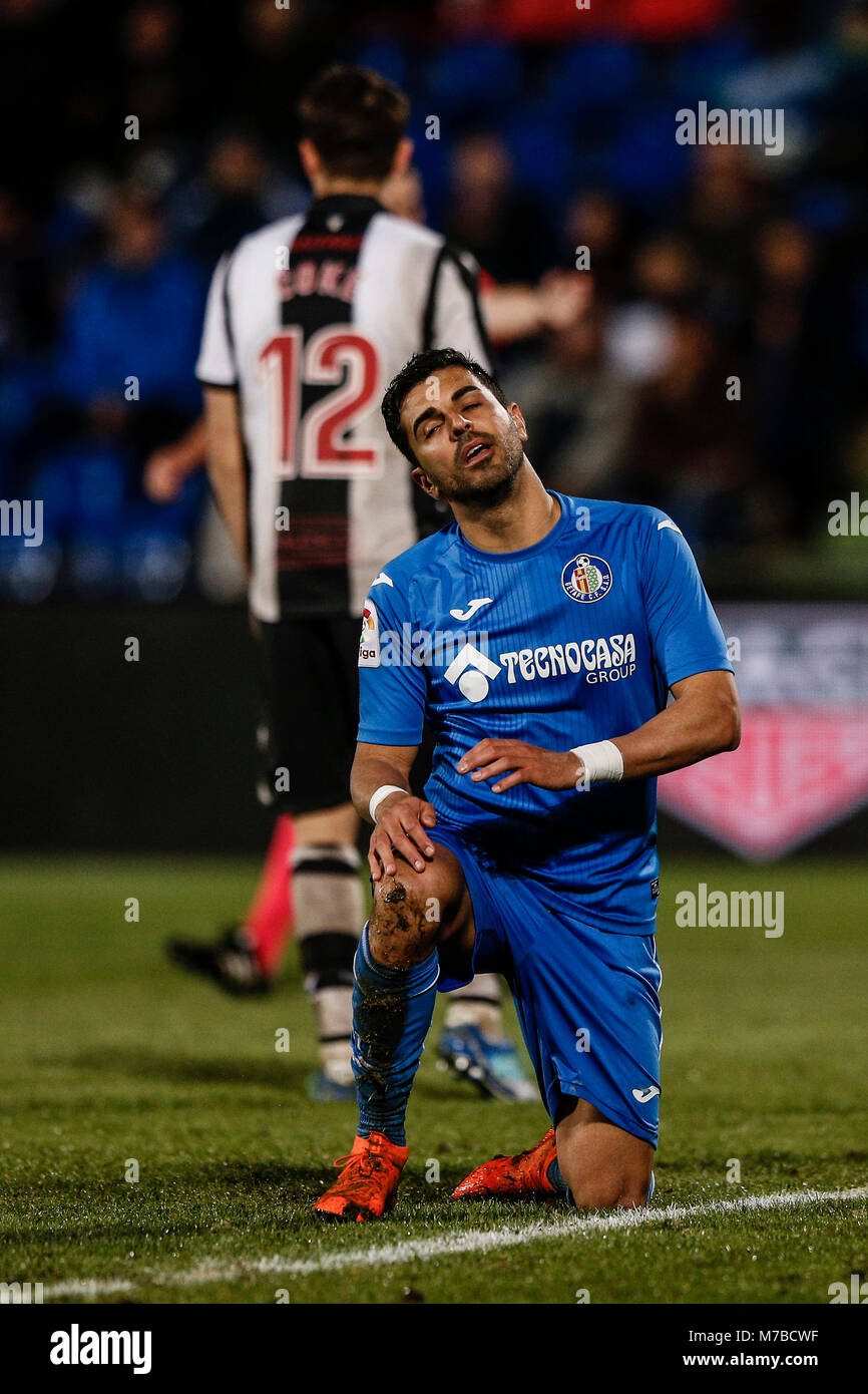 Angel Rodriguez (Getafe CF) frustrated as he missed a good goal scoring ...