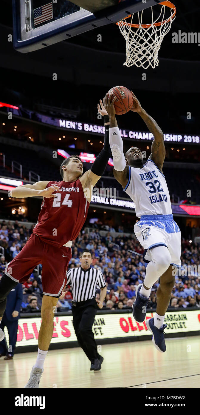 March 10, 2018: Rhode Island Rams G #32 Jared Terrell is fouled during ...