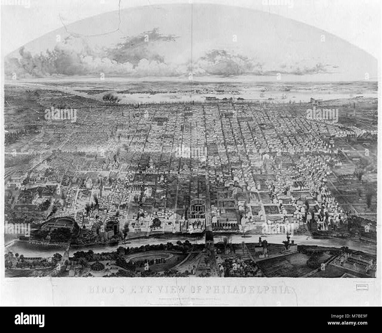 This bird’s eye view of Philadelphia captures the city from an elevated ...