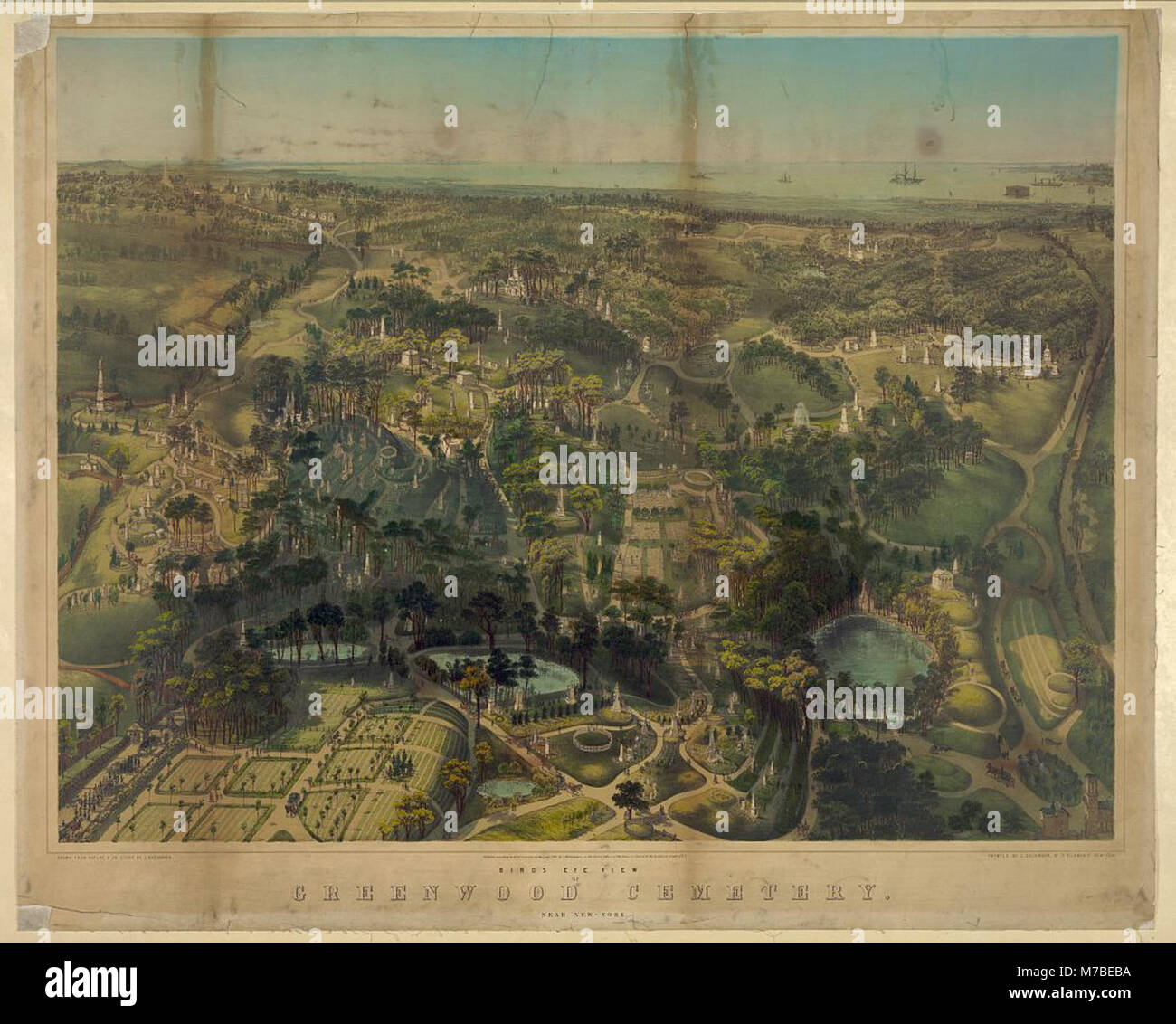 This image provides a bird's-eye view of Greenwood Cemetery, located ...