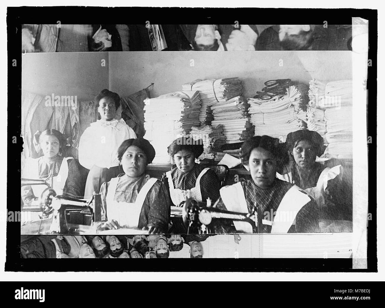 A photograph of a sewing class at the Bismark Indian School in North ...