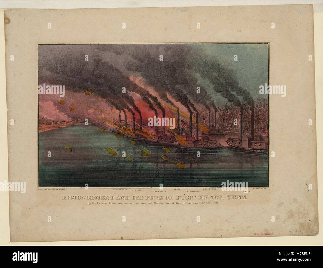 This historical photograph captures the bombardment and subsequent ...