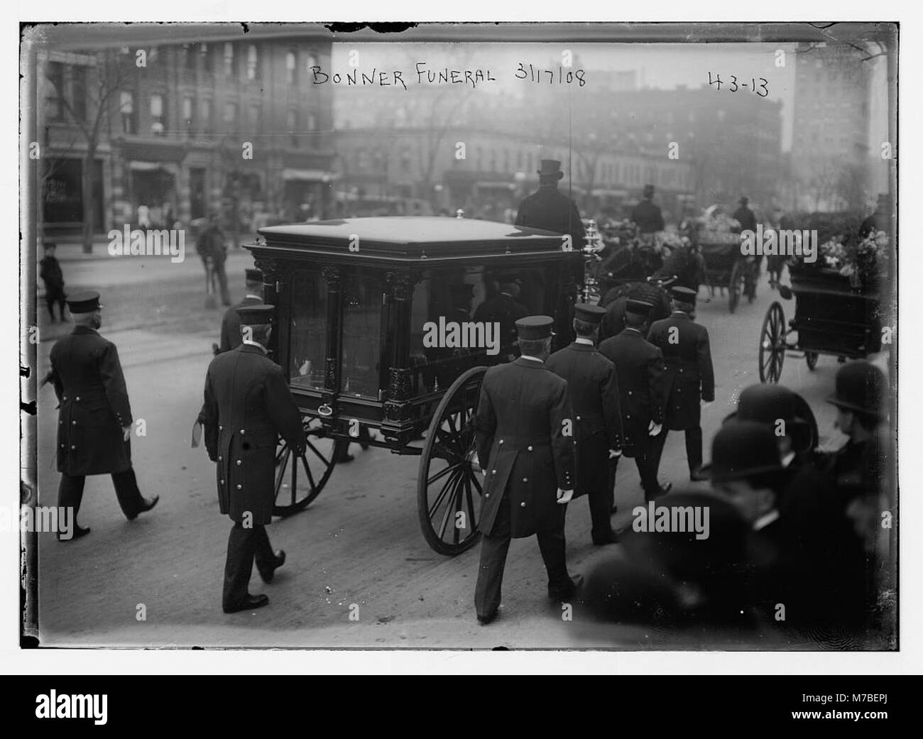 A historical image depicting the funeral of Bonner in New York. The ...