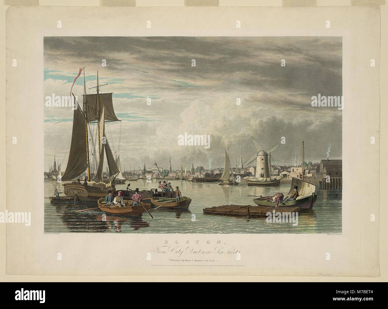 This painting by W.J. Bennett depicts Boston as seen from City Point ...