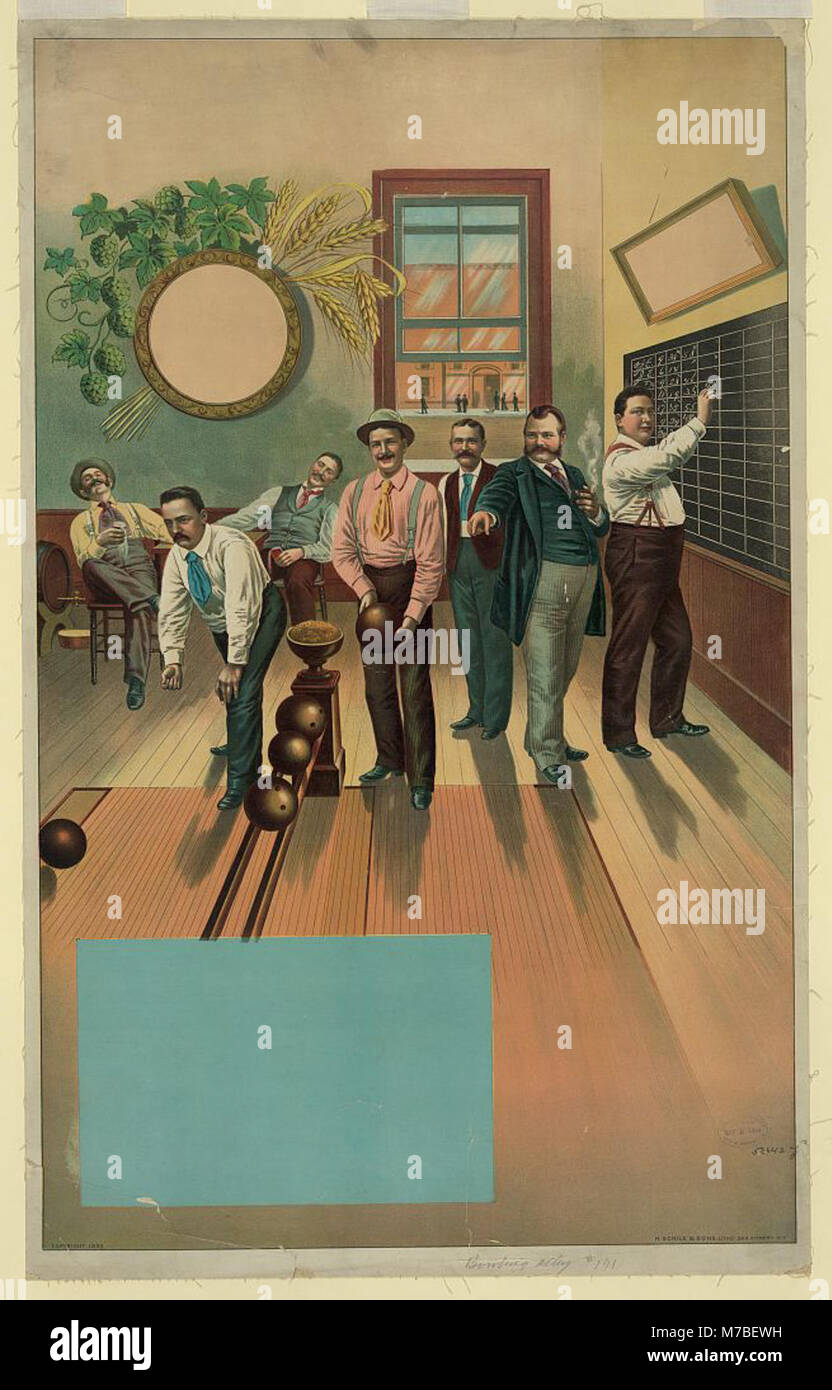 A bowling alley from 1910, depicting the early 20th-century leisure ...