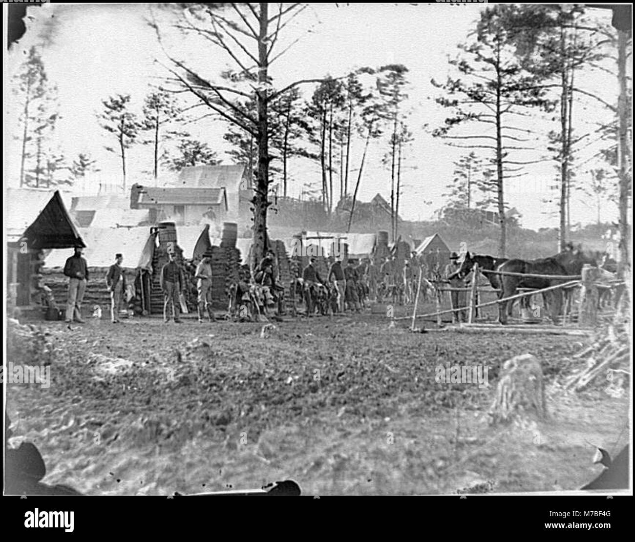 A historical photograph depicting the camp of the 18th Pennsylvania ...
