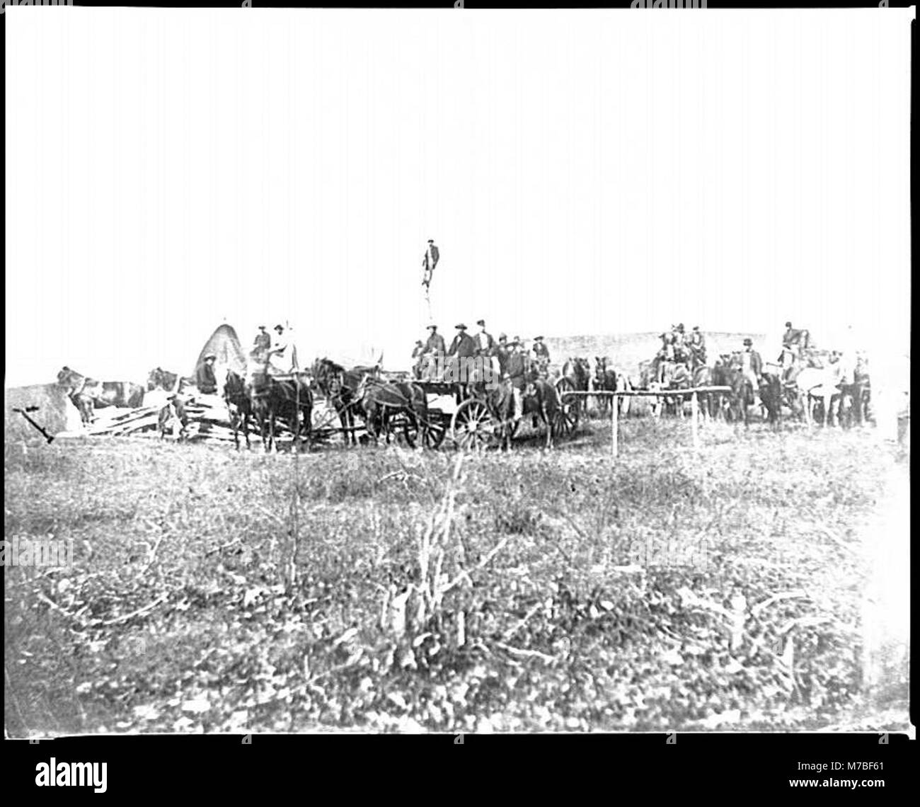 The image shows wagons and men of the U.S. Military Telegraph ...