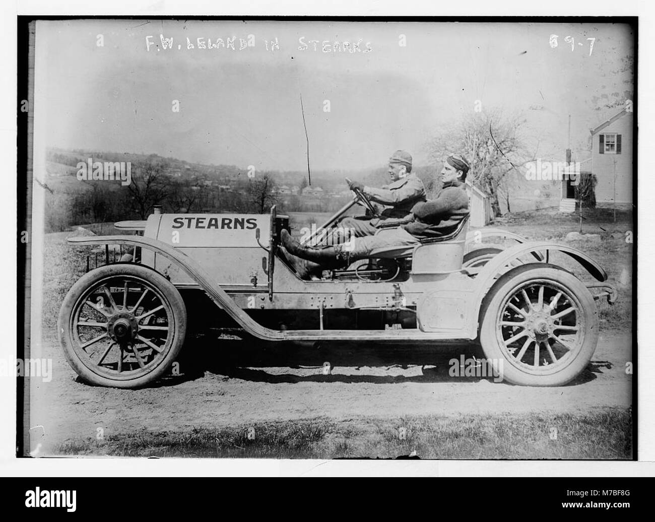 A photograph of F.W. Leland racing in a Stearns automobile during the ...