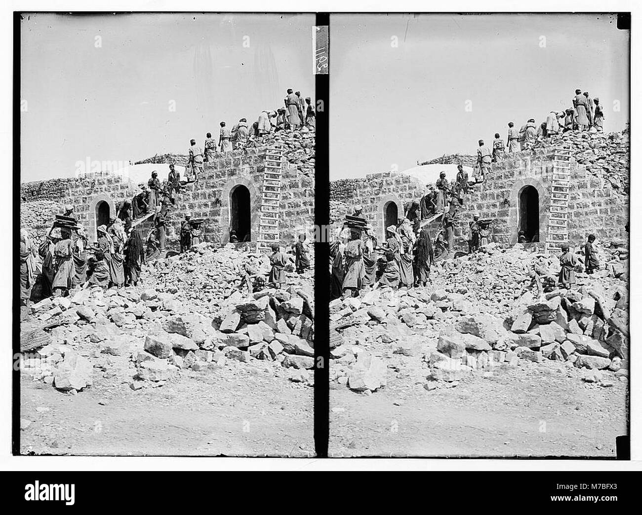 Construction of a native stone home in Palestine, highlighting ...