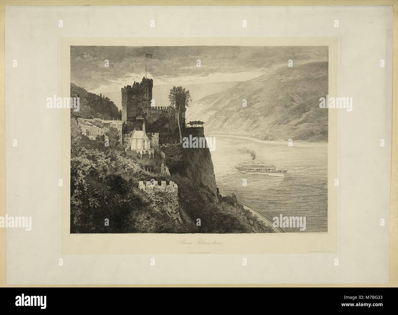 An original etching by W. Leo Arndt depicting Burg Rheinstein, printed ...