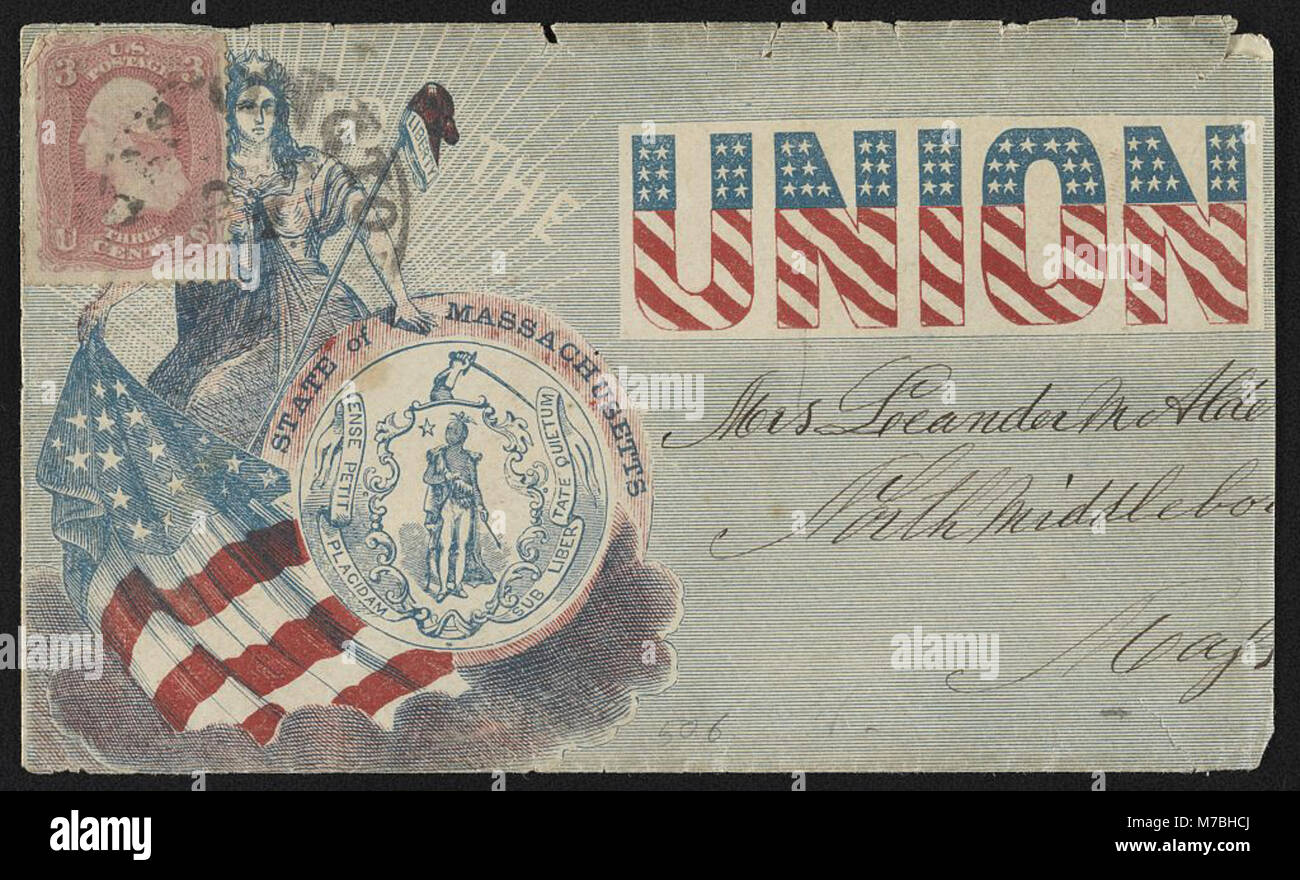 This Civil War-era envelope features an illustration of Columbia, the ...