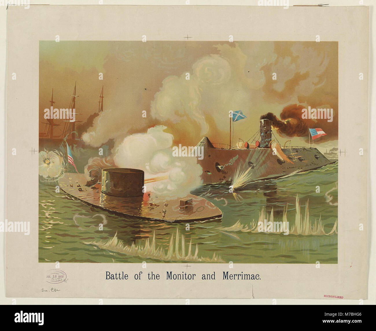 A historical depiction of the Battle of the Monitor and Merrimac ...