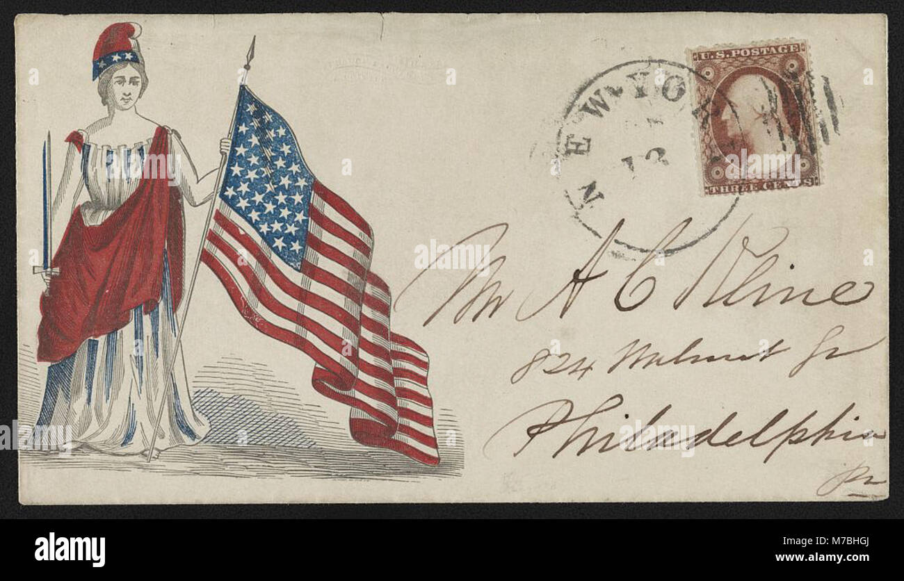 A Civil War-era envelope featuring an image of Columbia, the ...