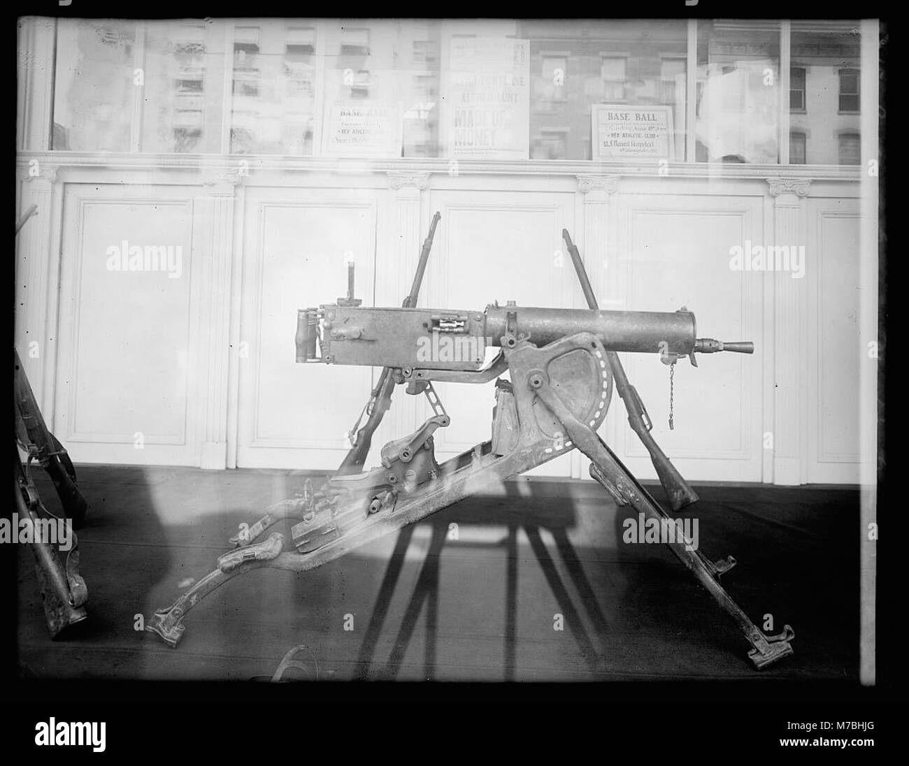 A photograph of a captured German machine gun, showcasing the military ...
