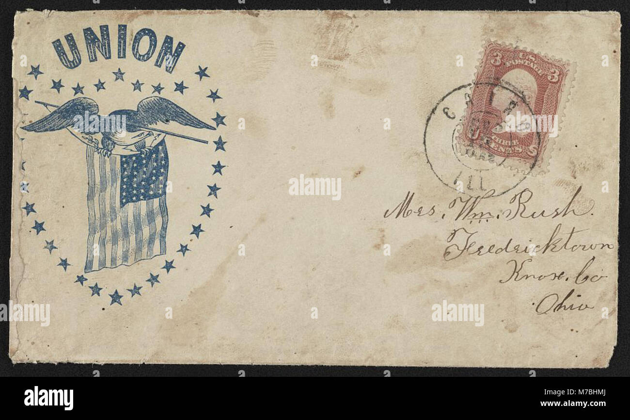 This Civil War-era envelope features an eagle holding an American flag ...
