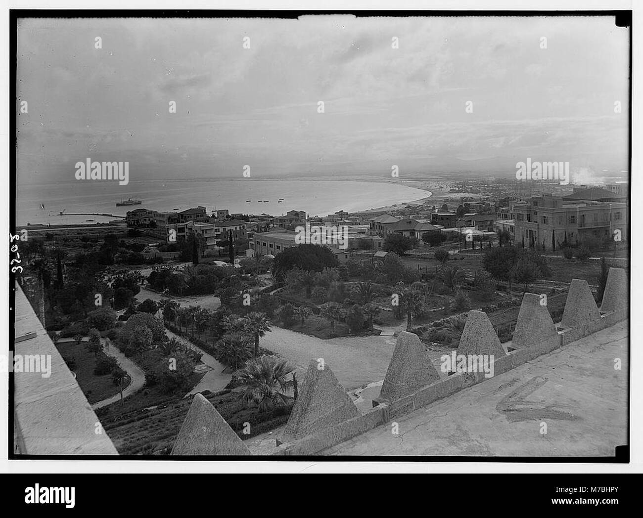 This photograph captures a view of Haifa and its bay from the lower ...