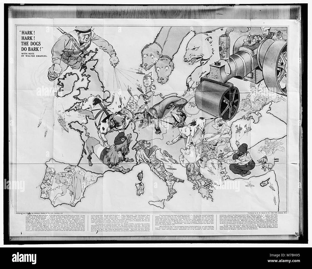 This cartoon illustration depicts the playful theme 'Hark! Hark! The ...