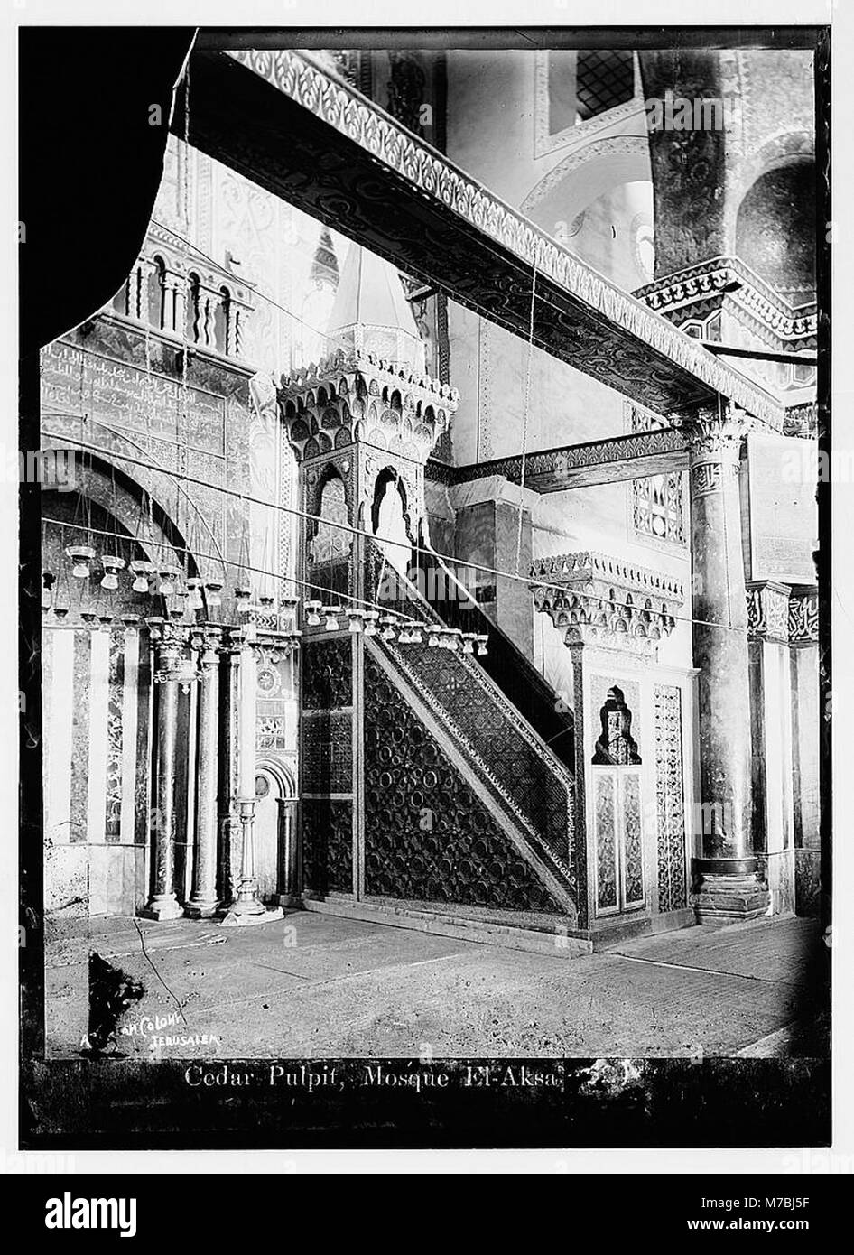The cedar pulpit in the al-Aqsa Mosque, located in Jerusalem, is a ...