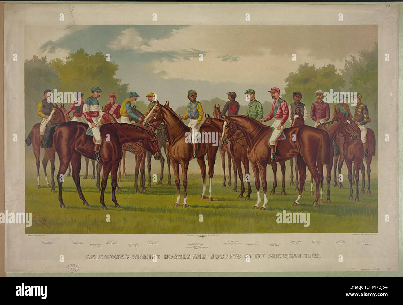 This image features celebrated winning horses and their jockeys ...
