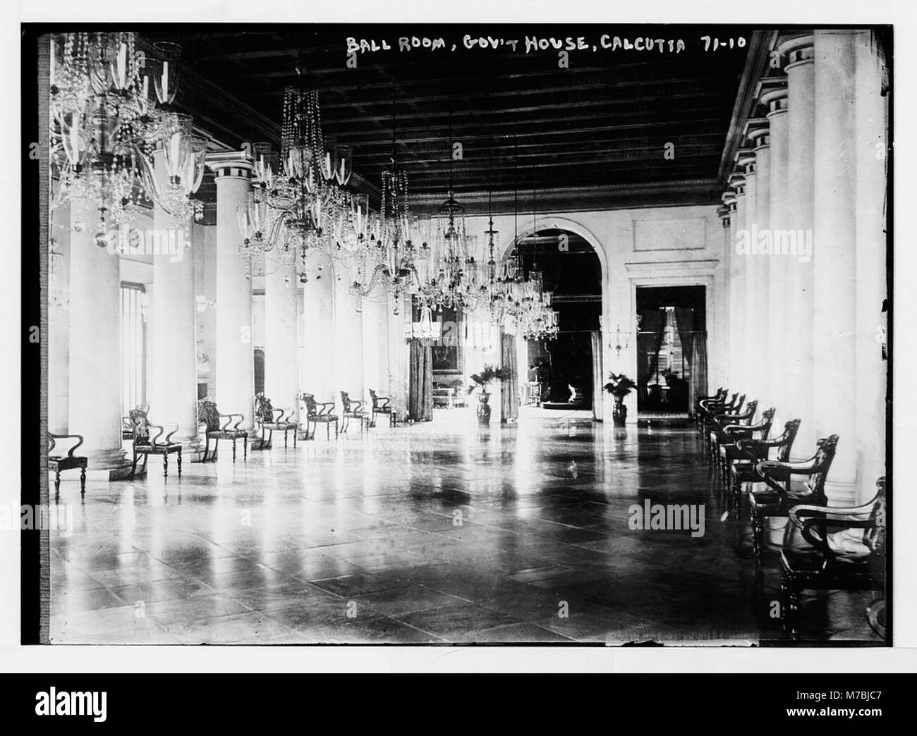 A photograph depicting the chandeliered ballroom of the government ...