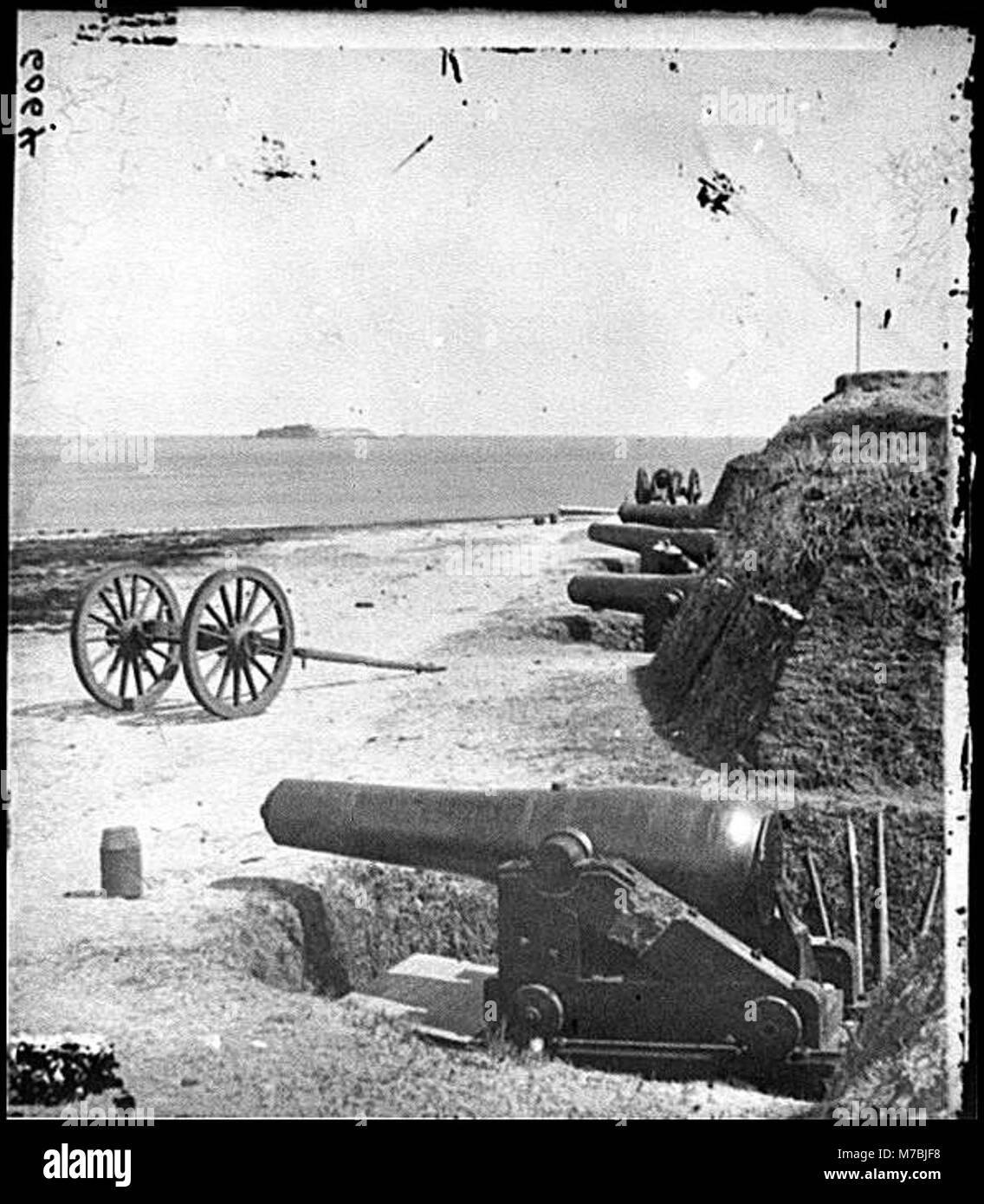 A historic view of the Battery of Confederate Fort Johnson in ...
