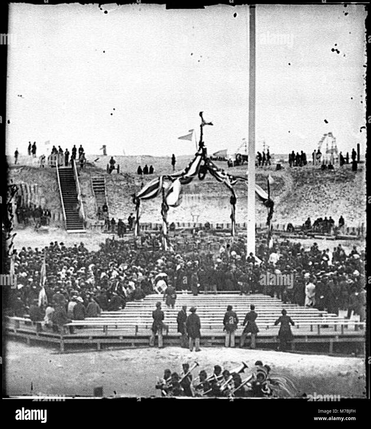 A photograph of a crowd gathered inside Fort Sumter in Charleston ...