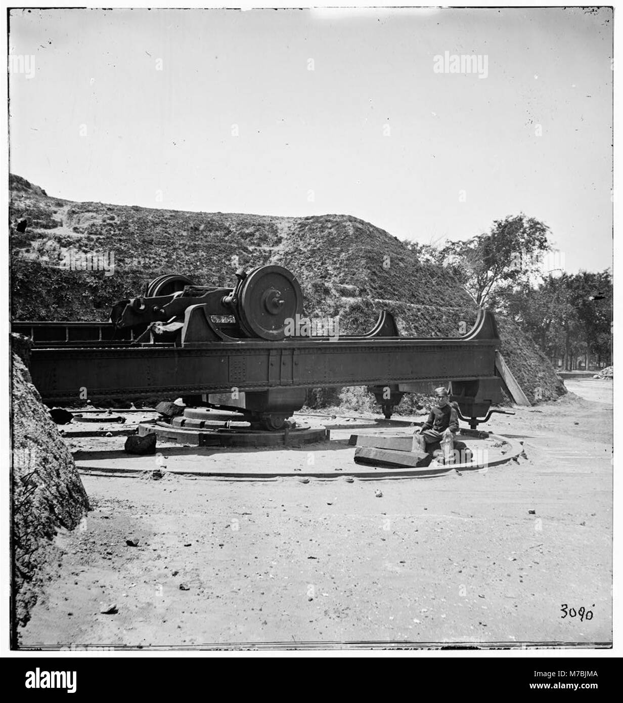 This image shows a wrecked carriage of a Blakely gun on the Battery in ...