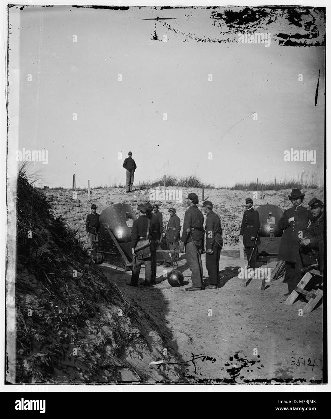 A historical photograph of a federal mortar battery with its crew ...