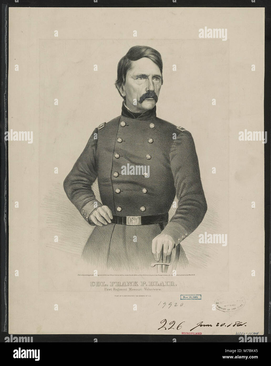 A portrait of Colonel Frank P. Blair, a notable figure from the First ...