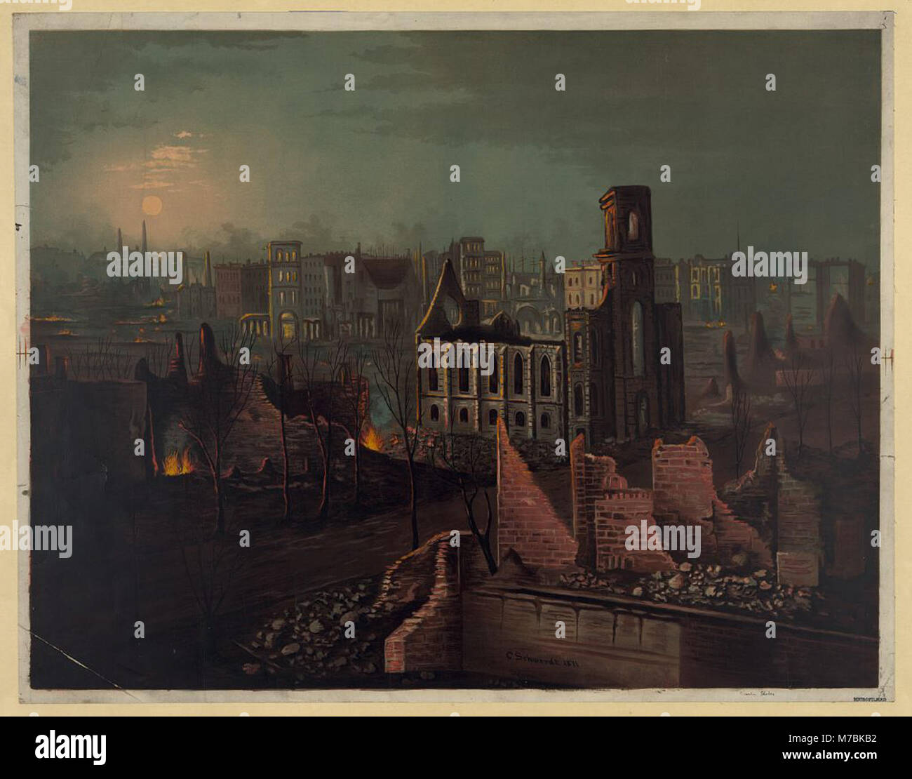 A historical photograph depicting the city of Chicago in 1871 ...