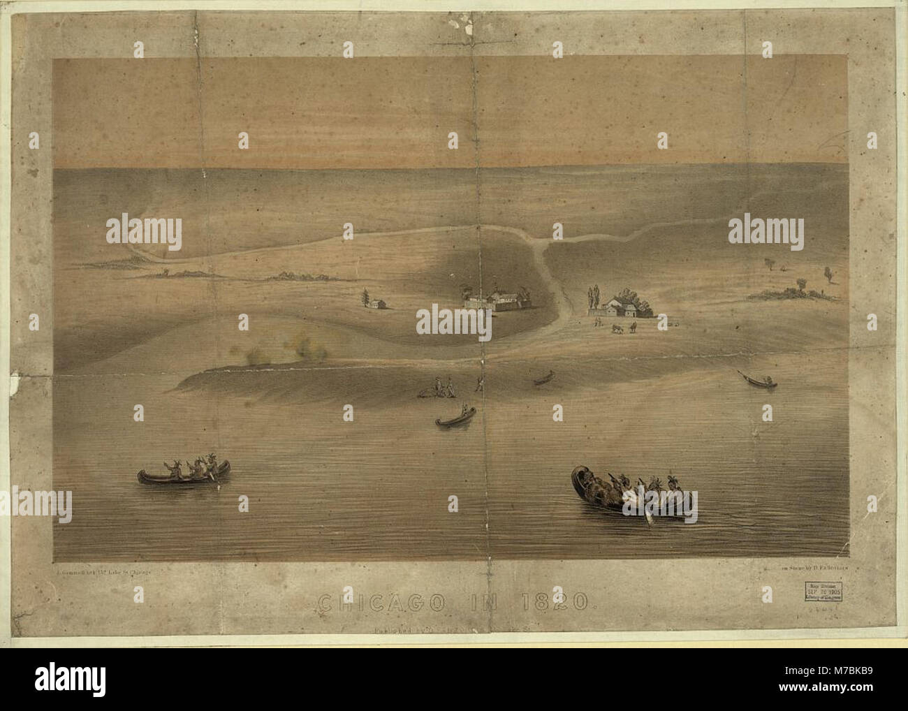A historical view of Chicago in 1820, showing the early stages of the ...