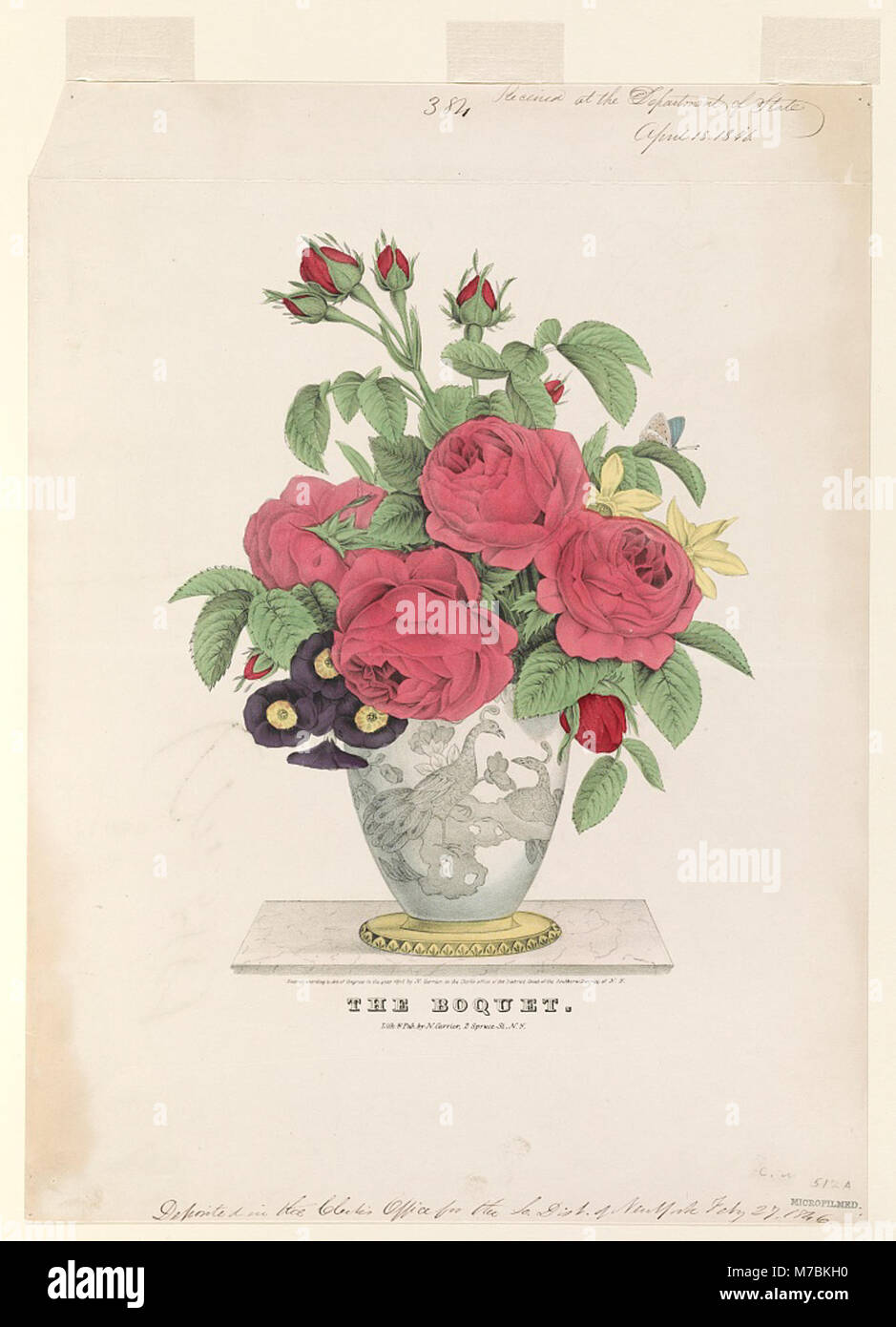Image of a floral bouquet, possibly from a historical collection. The ...