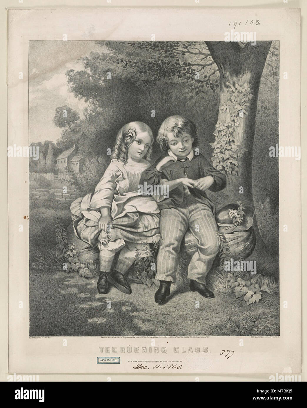 A historical image of a burning glass, a scientific instrument used to ...