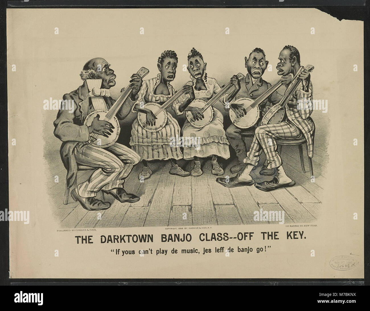 A humorous and expressive scene, depicting a banjo class where a ...