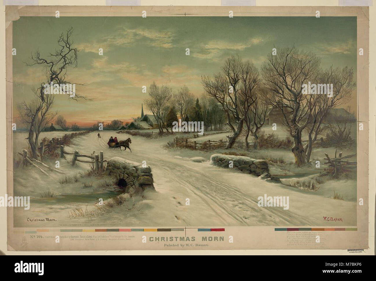 A painting by W.C. Bauer titled 'Christmas Morn,' depicting a serene ...