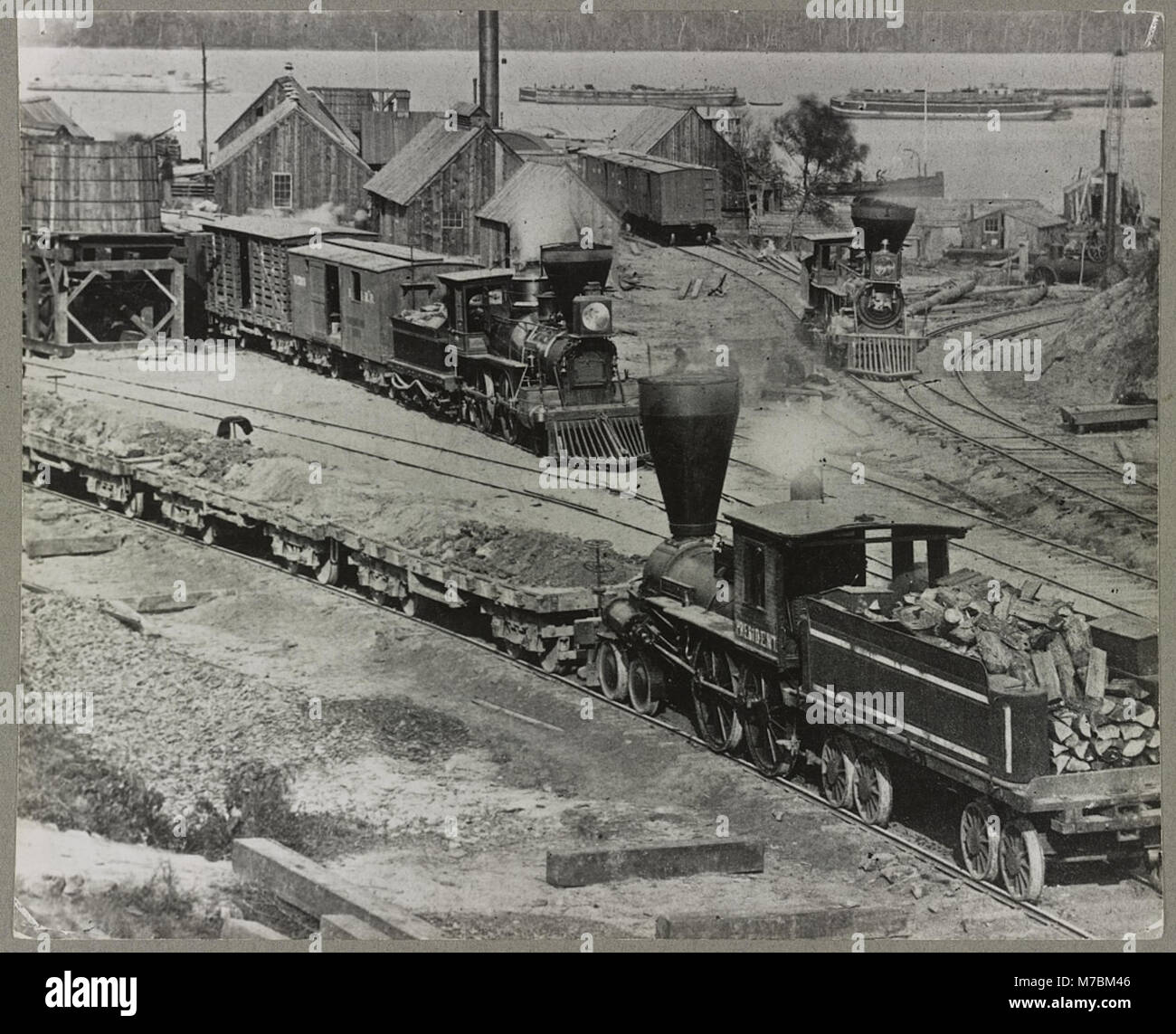 A historical view of City Point, Virginia, showing the railroad station ...