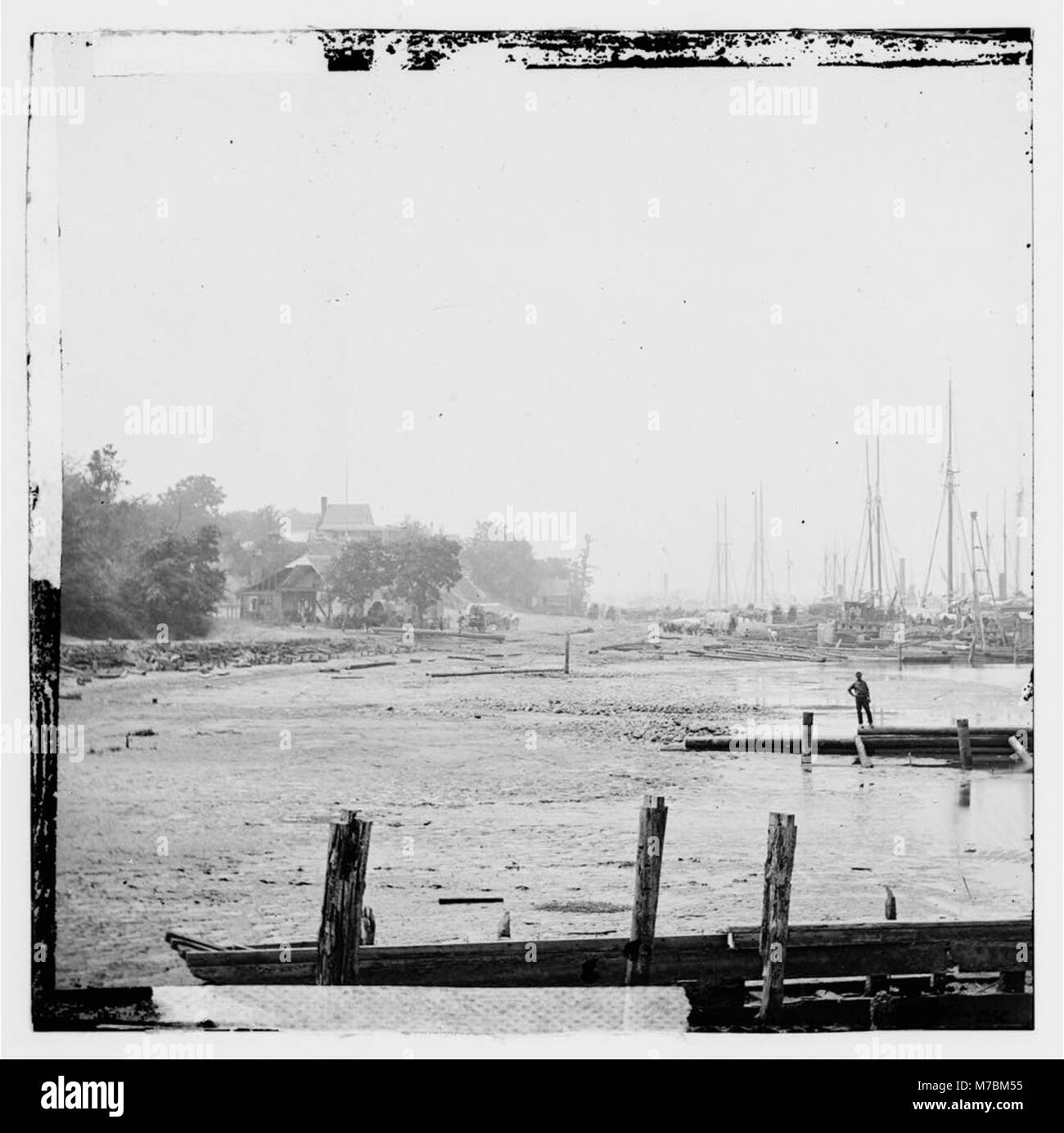 A distant view of the wharf and transport vessels at City Point ...