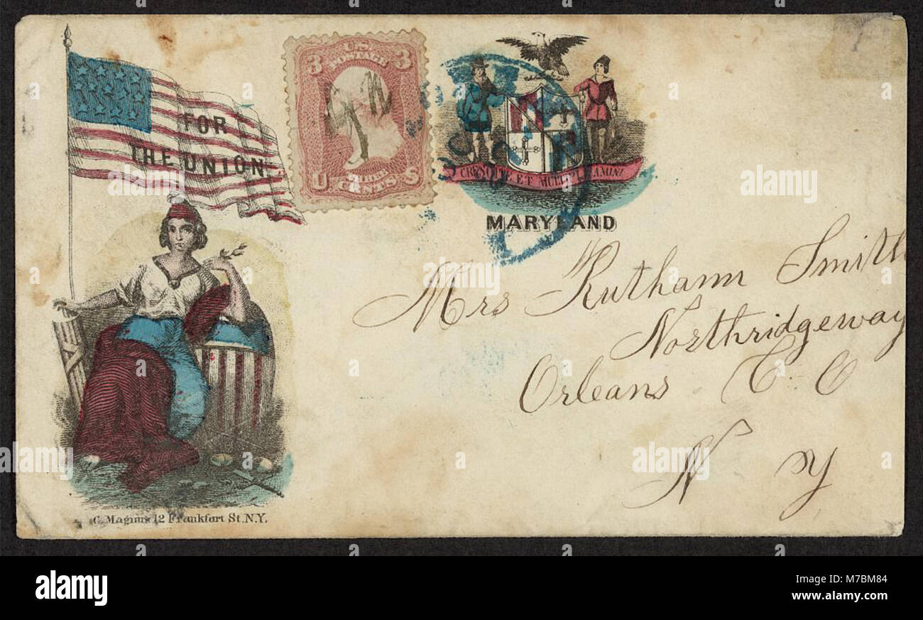 Civil War envelope showing Columbia with American flag bearing message ...