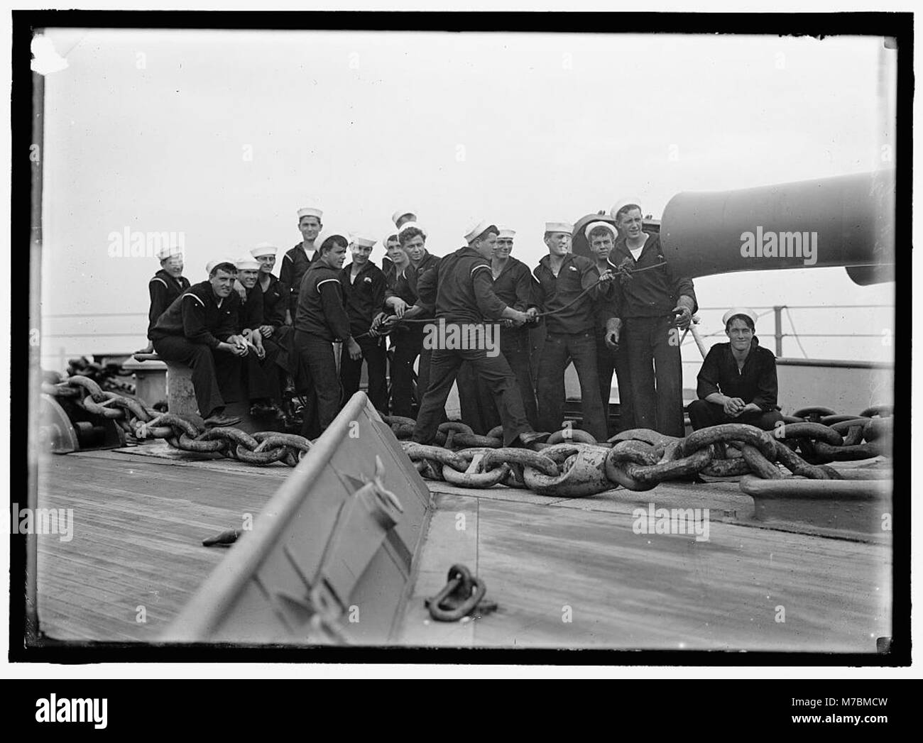 A photograph showing the maintenance of a 12-foot artillery gun ...