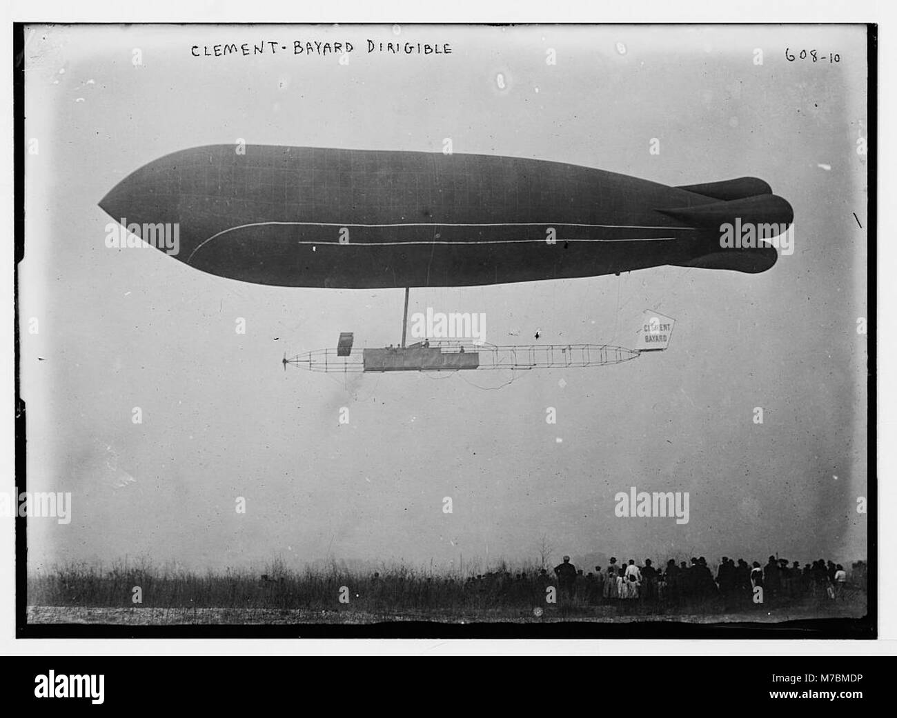 The Clement-Bayard dirigible, a French airship, is shown in flight ...