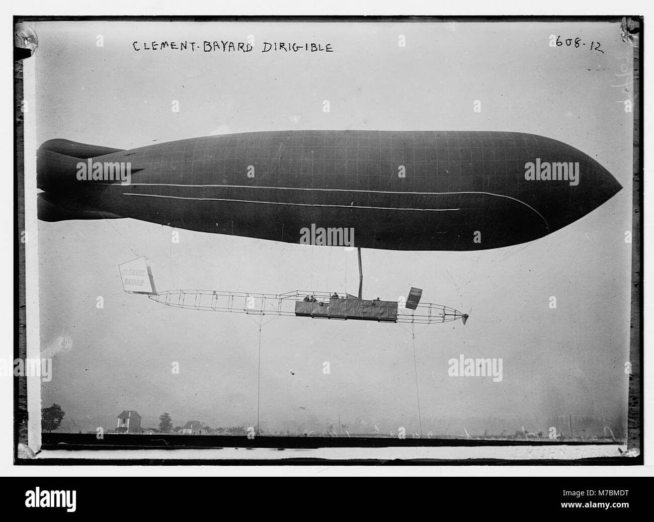 A historical photograph of the Clement-Bayard dirigible, a French ...