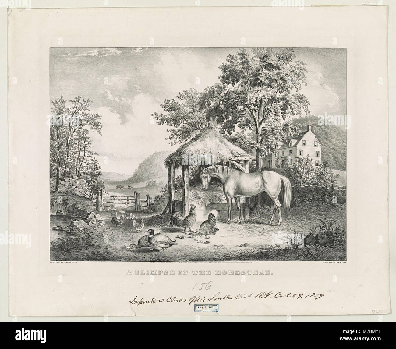 A historical image capturing a glimpse of a rural homestead ...
