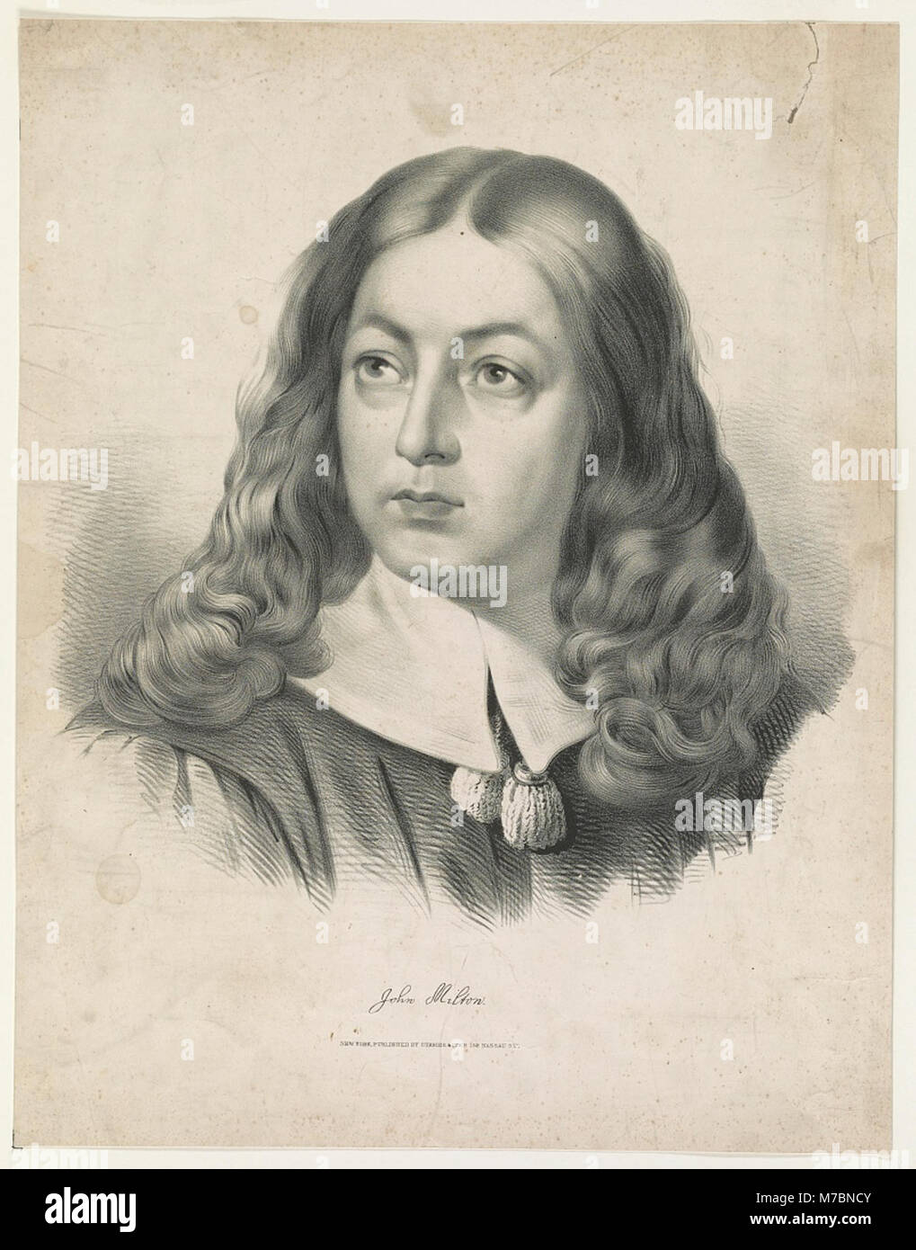 This portrait of John Milton, the renowned English poet, emphasizes his ...