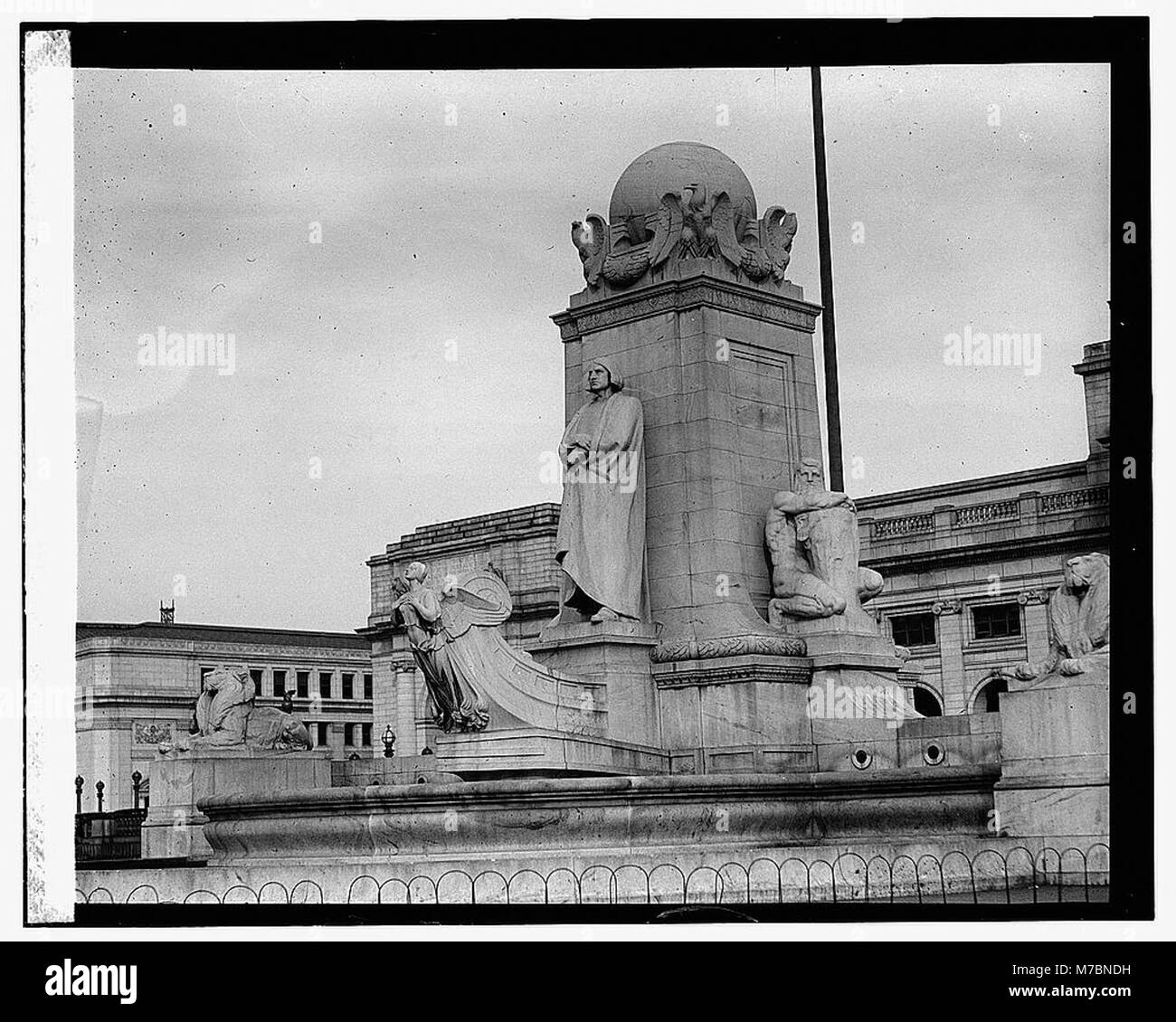 A photograph of a statue commemorating Christopher Columbus. This ...