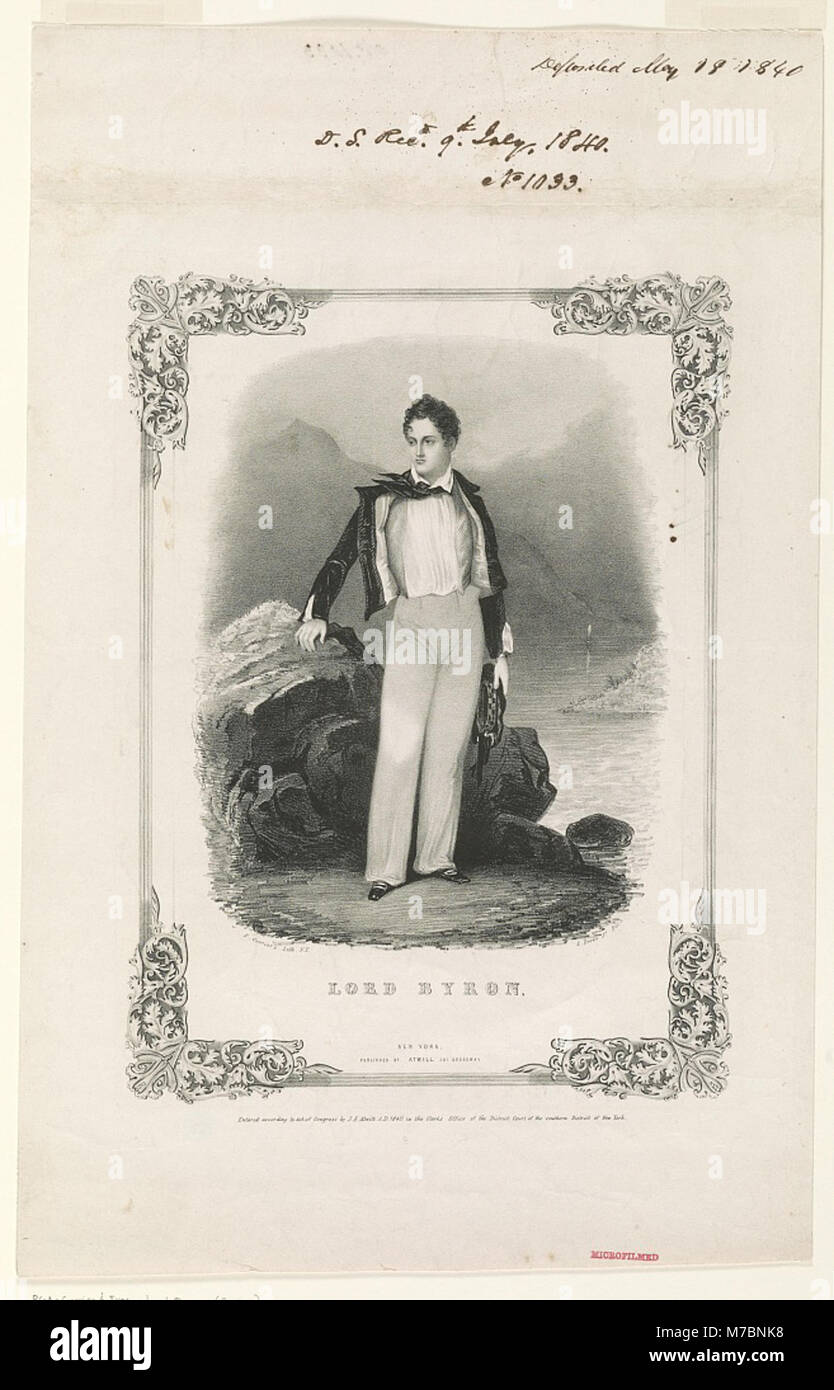 A portrait of Lord Byron, the famous English poet, capturing his ...